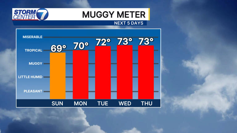 Warm and muggy, few pop-ups possible Sunday