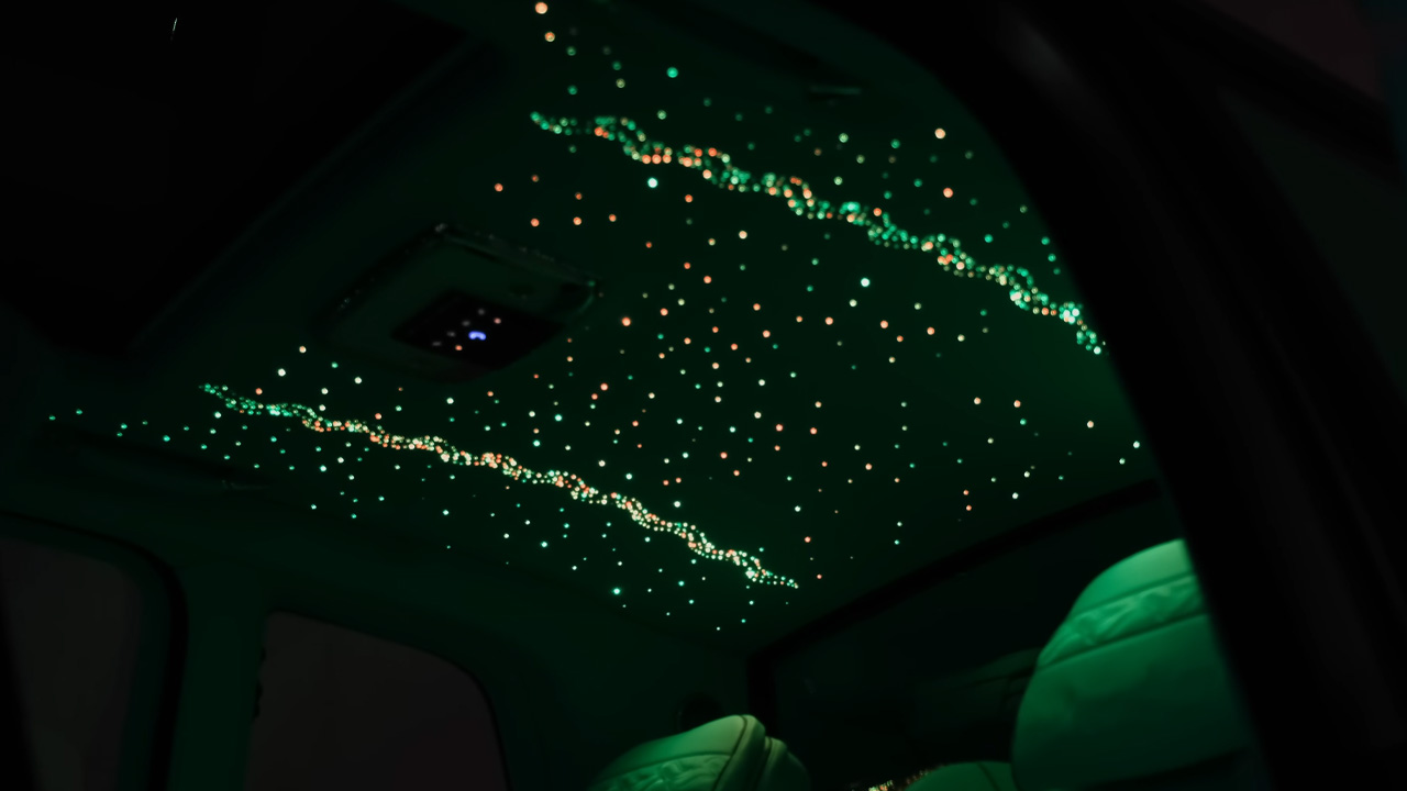 The stunning starlight headliner inside a modified Cullinan