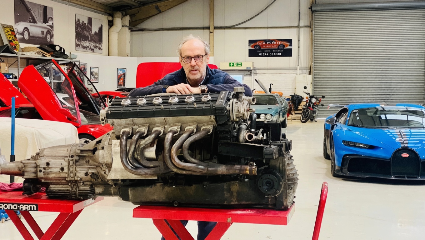 This Lamborghini Countach engine and gearbox removed for repair