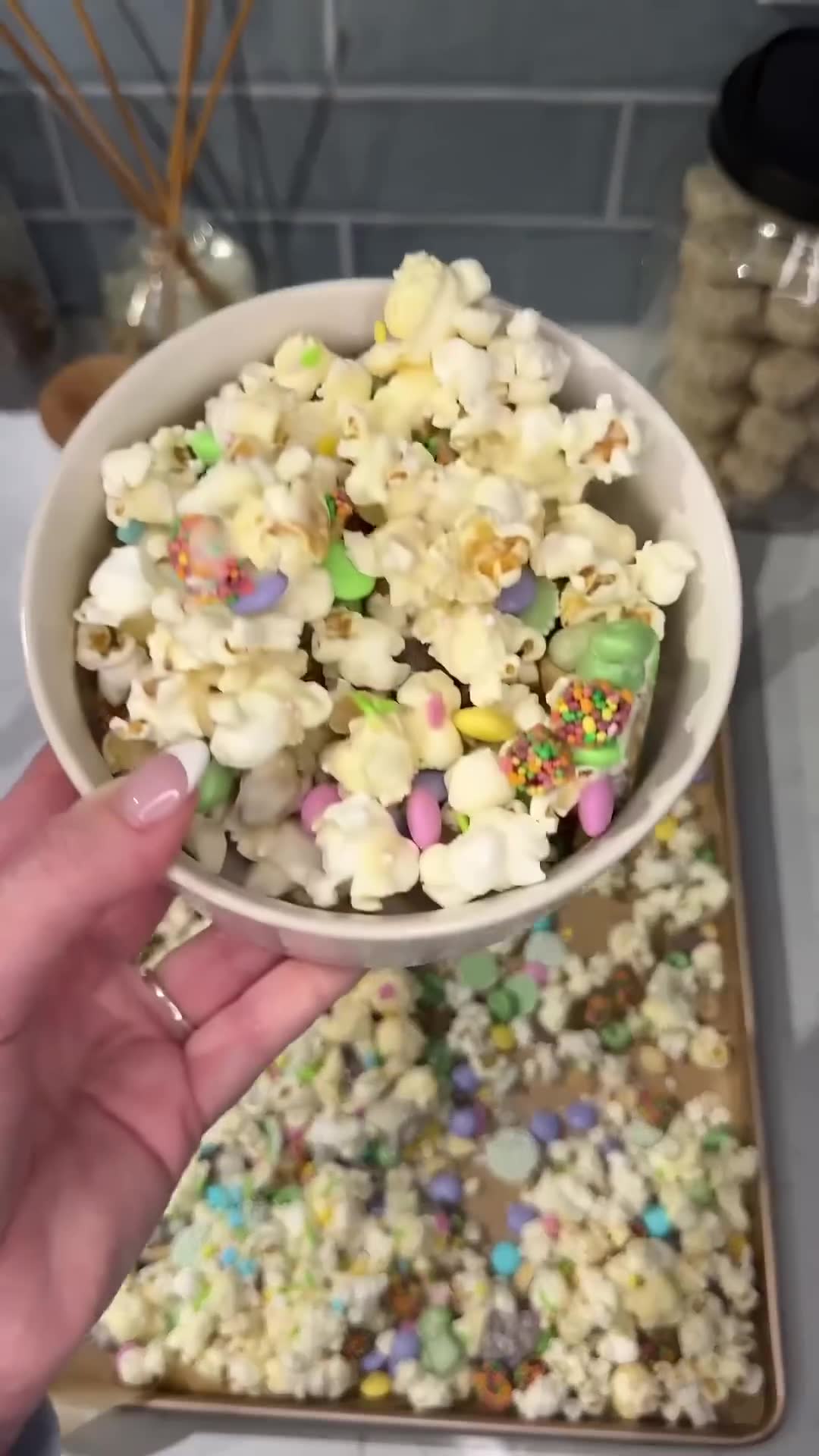 Unusual dessert combines popcorn with candies and marshmallows