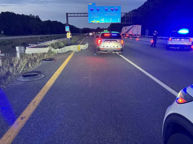 Person seriously injured after car runs off road, hits guardrail on I-95