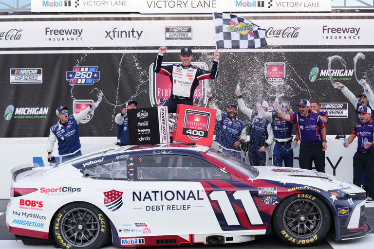 Denny Hamlin dedicates NASCAR victory at Michigan to Kyle Busch after ...