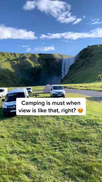 Camping near Skógafoss waterfall in Iceland
