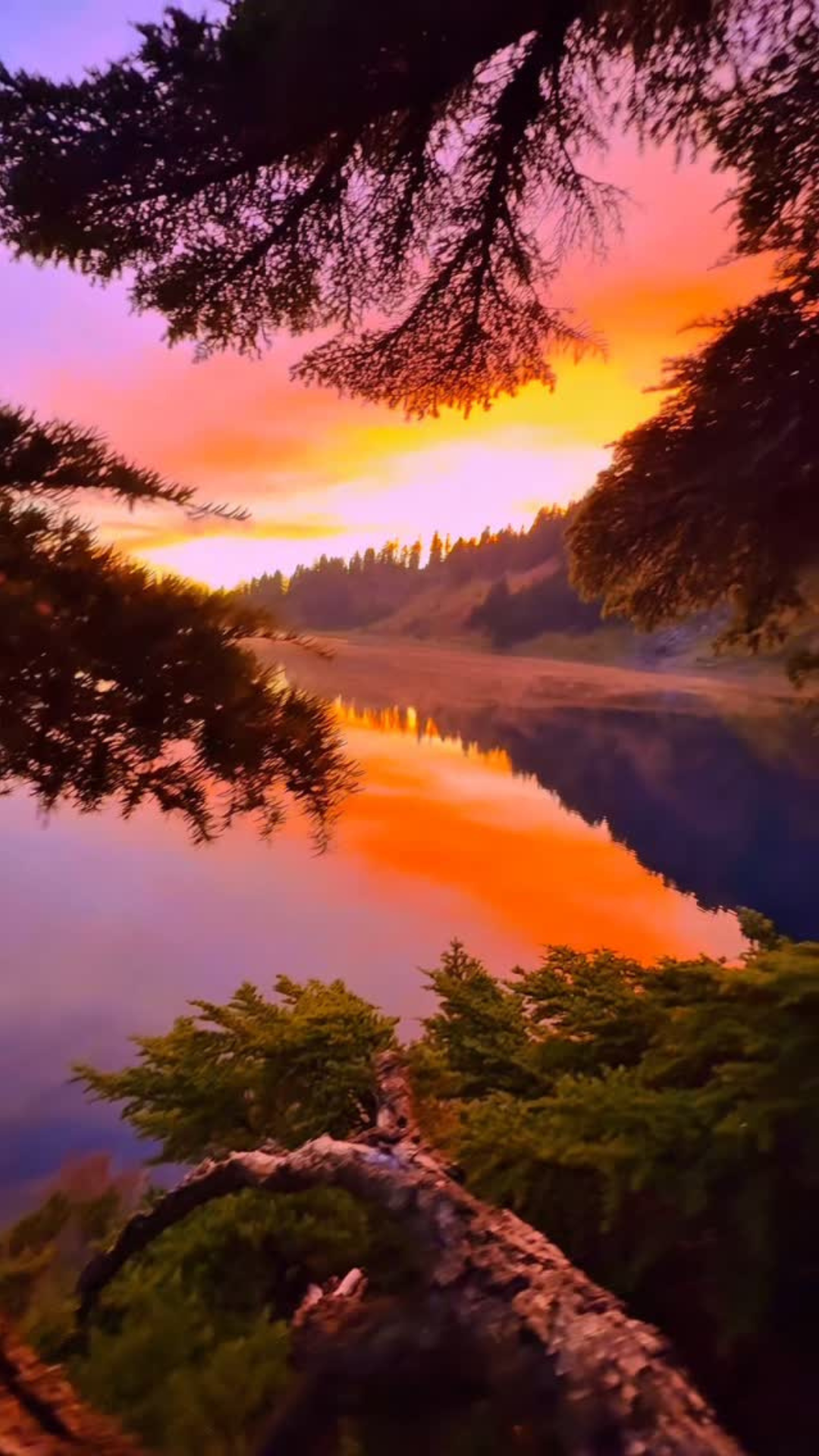 Nature’s window: Calm water and sunset serenity