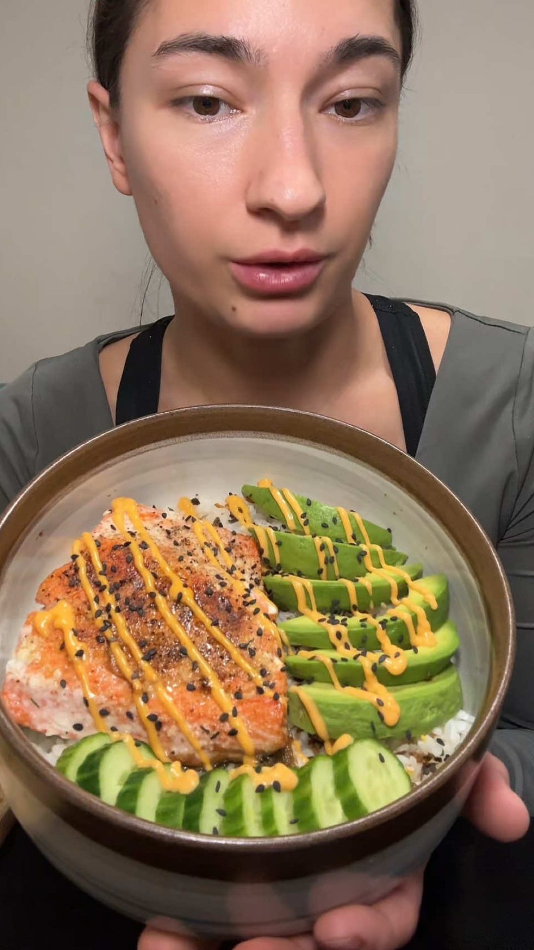 Enjoying the perfectly plated salmon bowl
