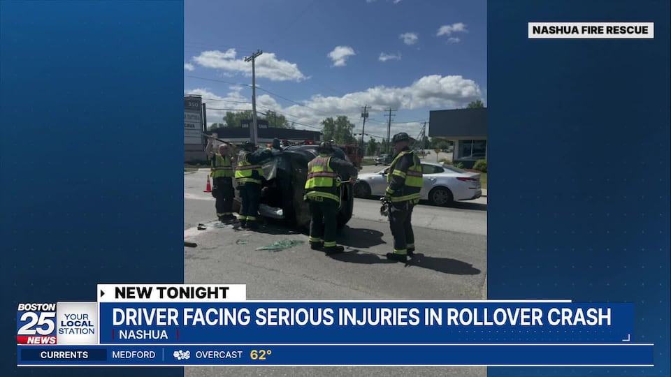 One person hospitalized after rollover crash in Nashua, NH