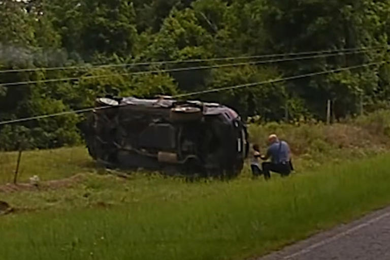 Horrifying moment car flips off road, flinging 4-month-old from vehicle ...