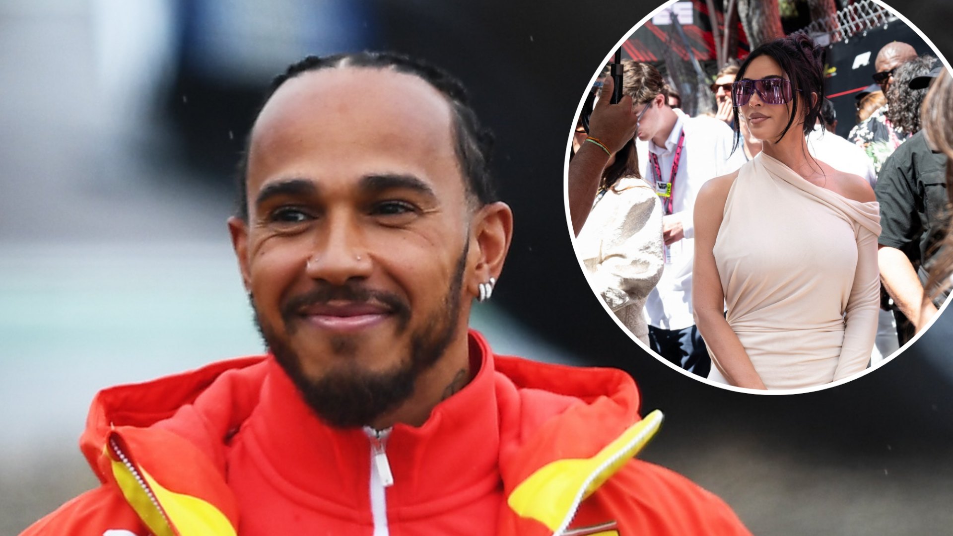 Lewis Hamilton hugs Kim Kardashian during day 2 of the Monaco Grand Prix