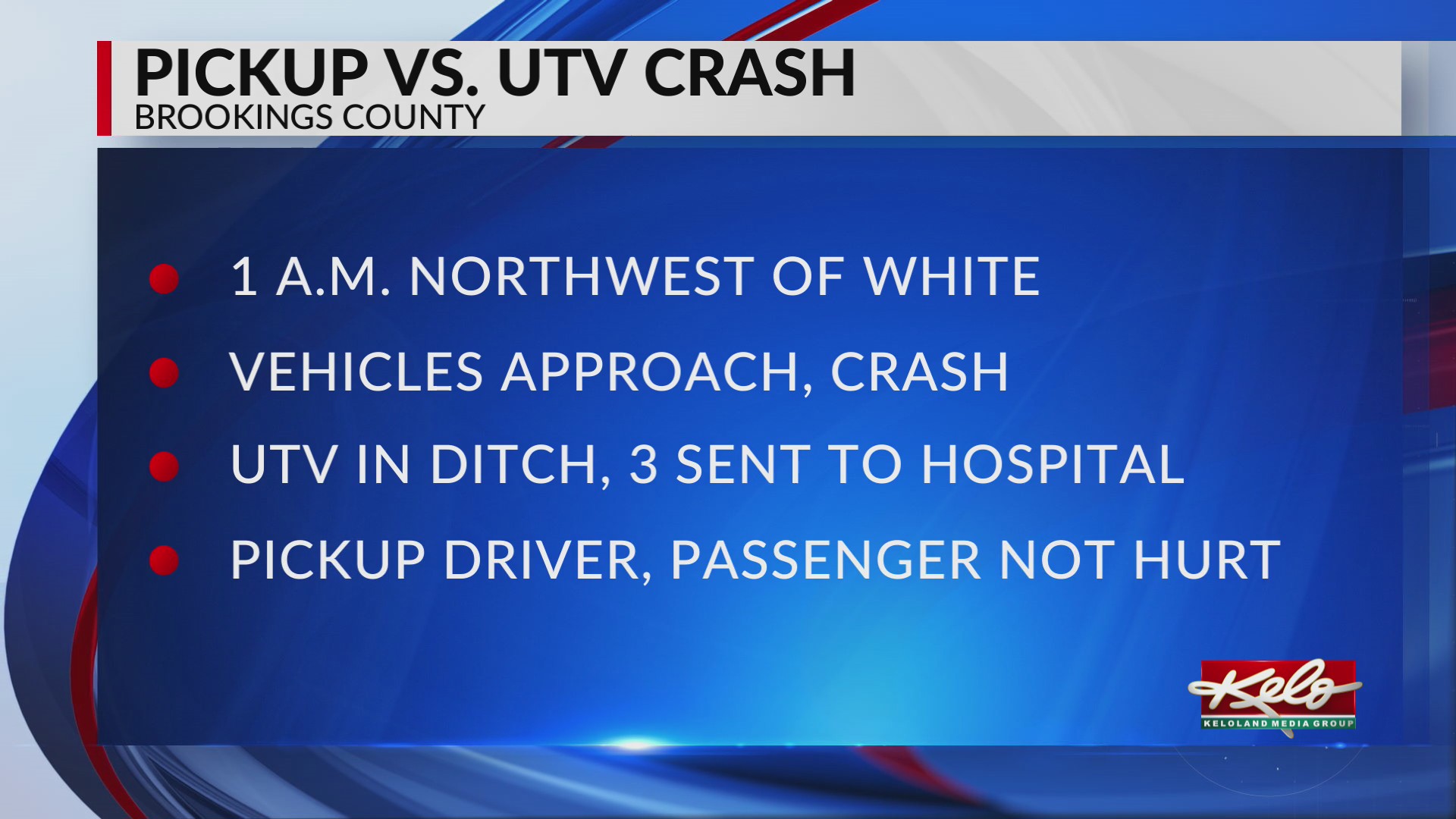 3 injured in early morning pickup vs UTV crash
