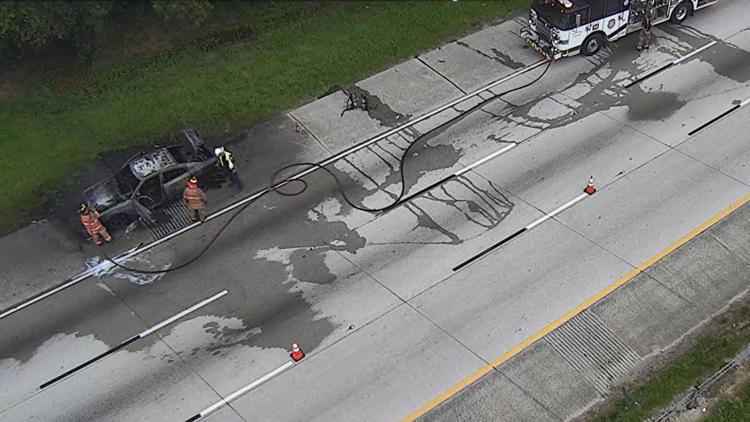 Car fire closes lanes on I-675 South