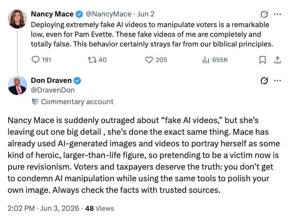 Nancy Mace cornered on her fake AI photos with Trump