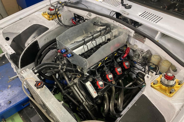 The custom 10,000-RPM V8 in this Toyota Starlet is just plain ridiculous