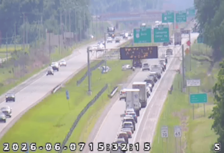 I-69 traffic flowing again after collision sends car into median