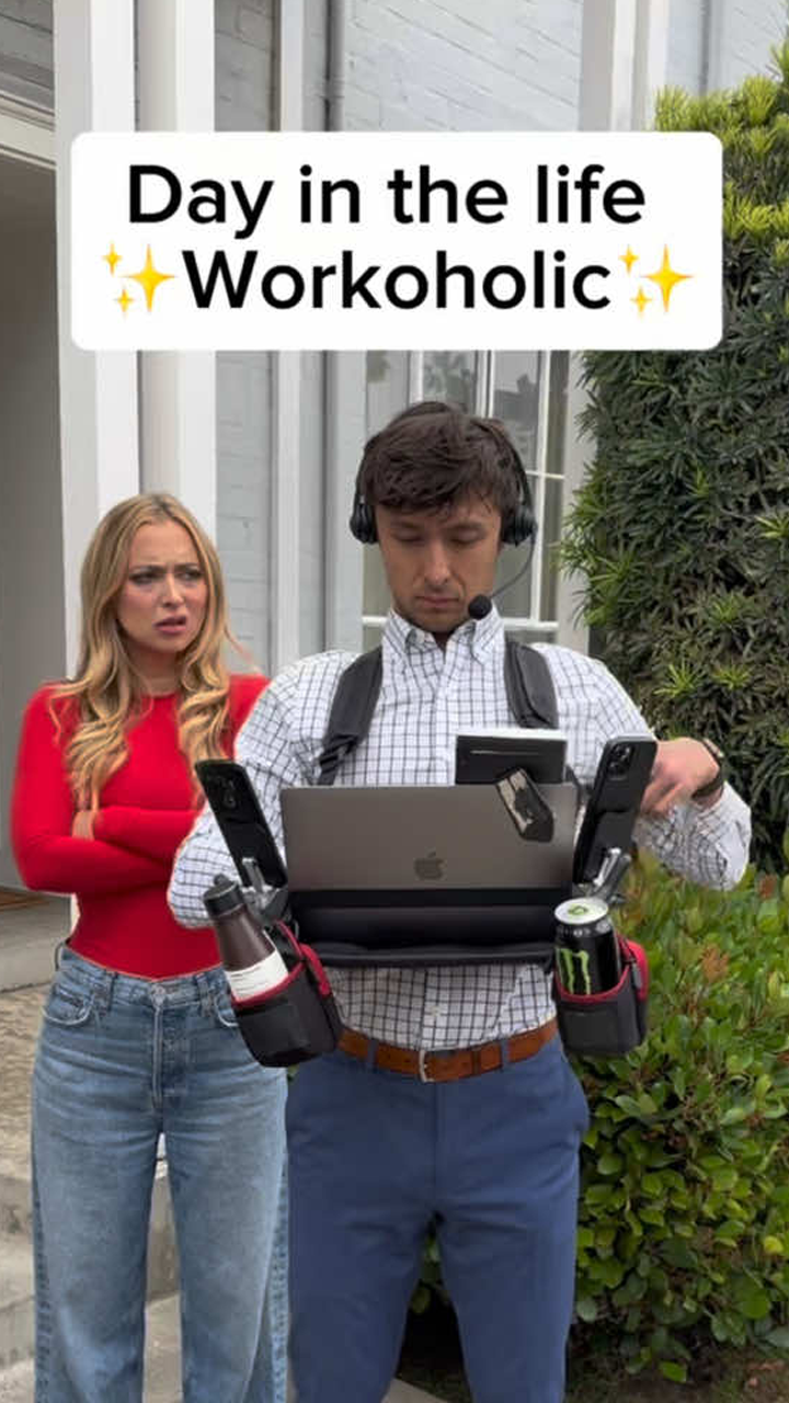 Corporate work habits take over family time in a funny skit