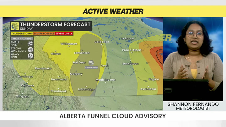 Low-pressure system brings heavy rain and funnel cloud risk to Alberta