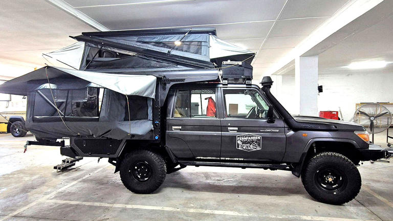 This Land Cruiser camper sleeps four and hides a shower cubicle