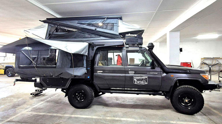 This Land Cruiser camper sleeps four and hides a shower cubicle