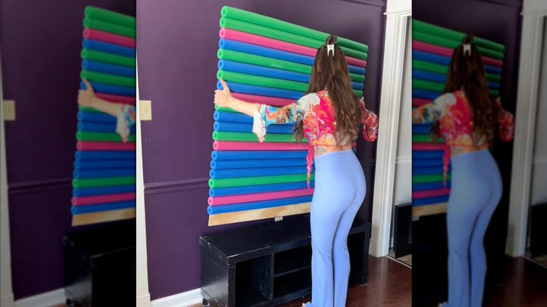 Woman uses pool noodles to DIY beautiful diner-style booth on a budget