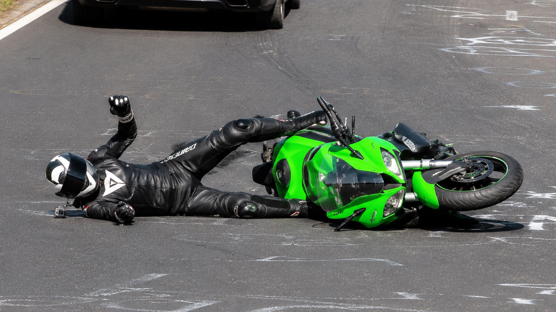 High speed slide ends with dramatic Nürburgring motorcycle wreck