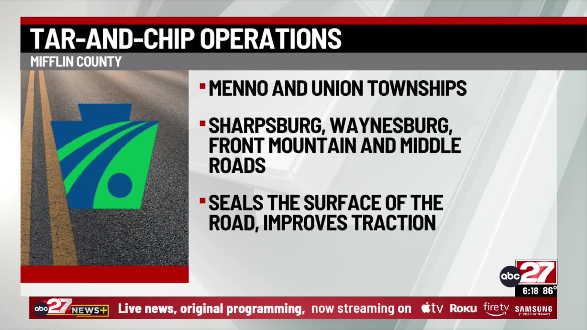 Tar-and-chip operations planned in Mifflin County