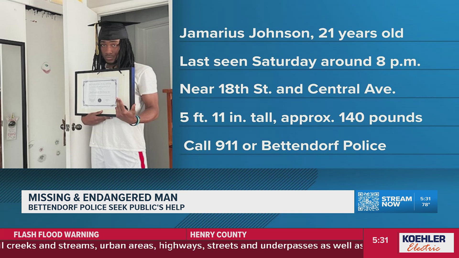 Missing 21-year-old man reported missing out of Bettendorf