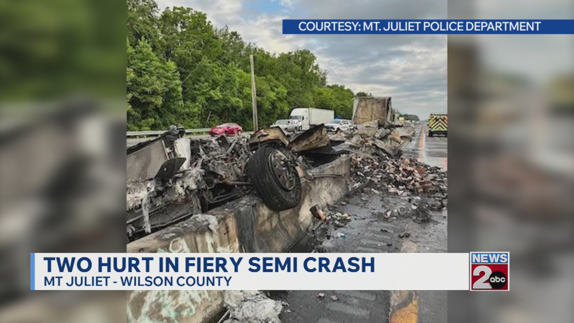 2 injured after fiery tractor-trailer crash on I-40 in Mt. Juliet