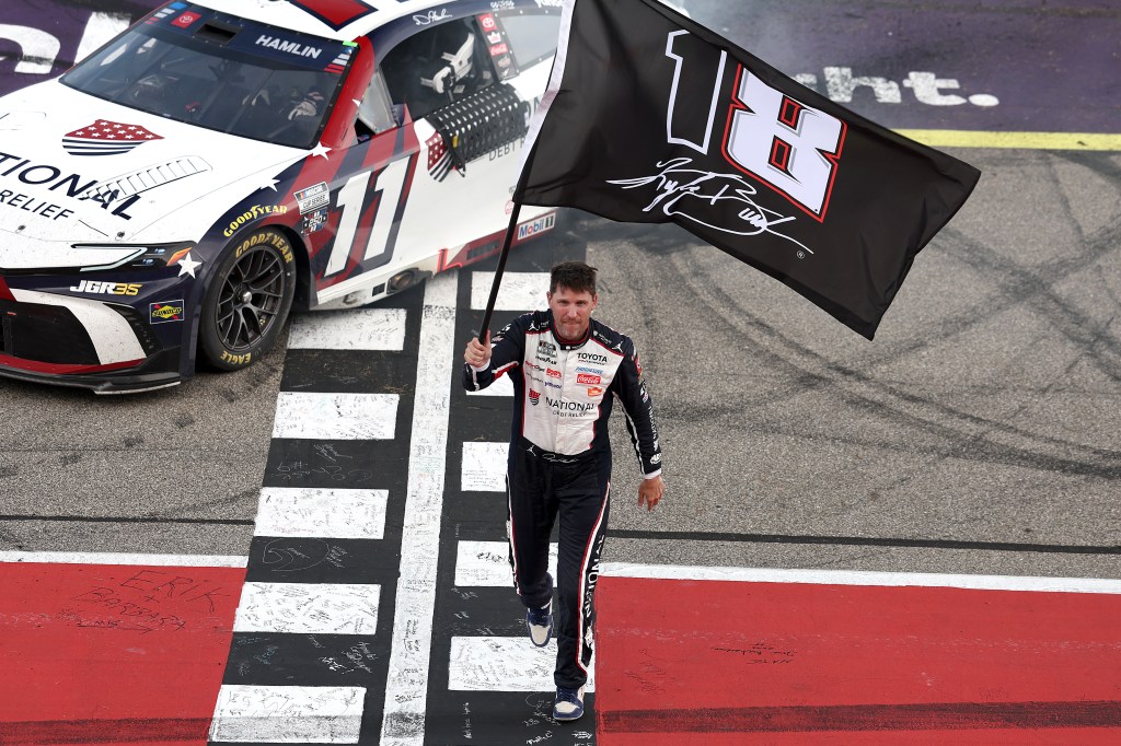 Denny Hamlin honors former teammate Kyle Busch after win at Michigan ...