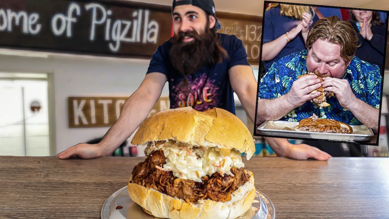 The Pigzilla challenge | Giant pulled pork sandwich from Man v. Food ...