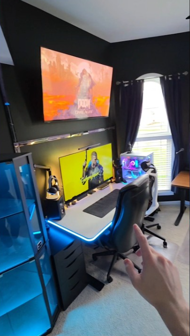 Bro has 3 PC setups in one room gaming paradise