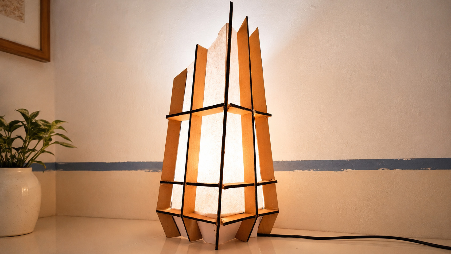 How to craft a decorative cardboard obelisk lamp