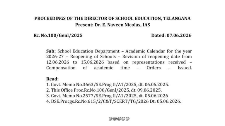 Schools in Telangana to reopen on June 15 after summer vacation, check ...