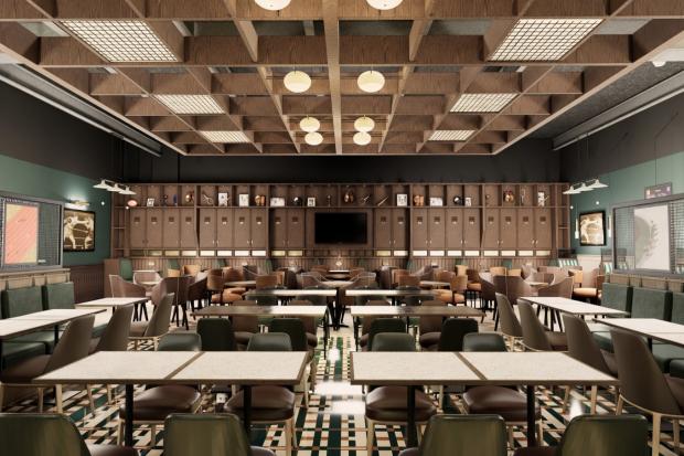Inside Manchester Airport new Belle Vue Wetherspoon pub design