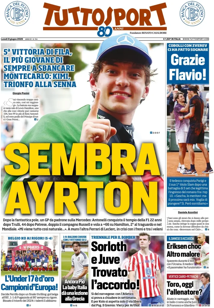 Le prime pagine dei quotidiani sportivi – 08 giugno 2026