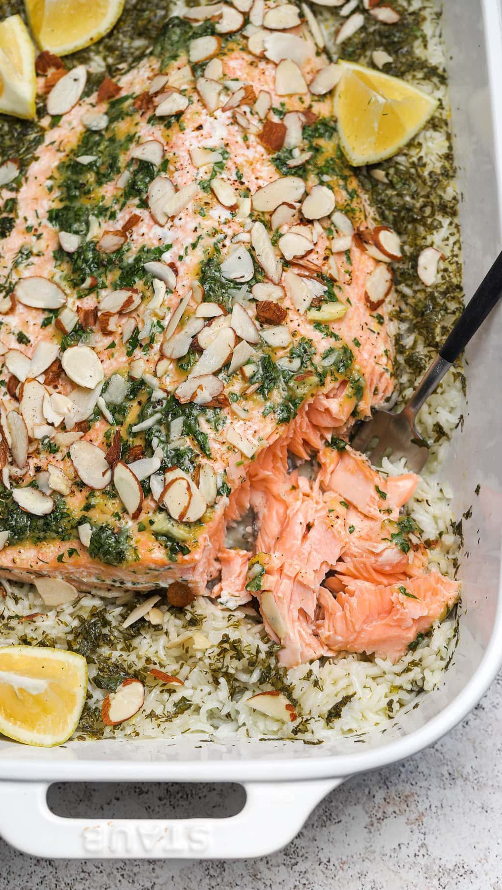 30 minute oven baked salmon with herbed rice one pan meal