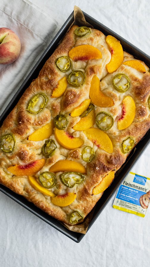 Peach jalapeño focaccia might be the recipe of the summer