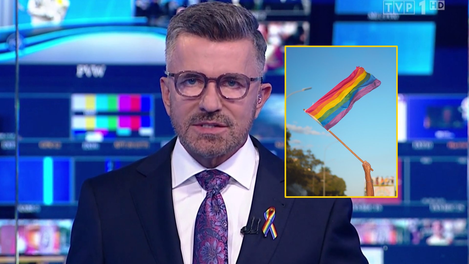 Tęczowa flaga na wizji w "19.30". Prezenter: trzeba opowiedzieć się po ...