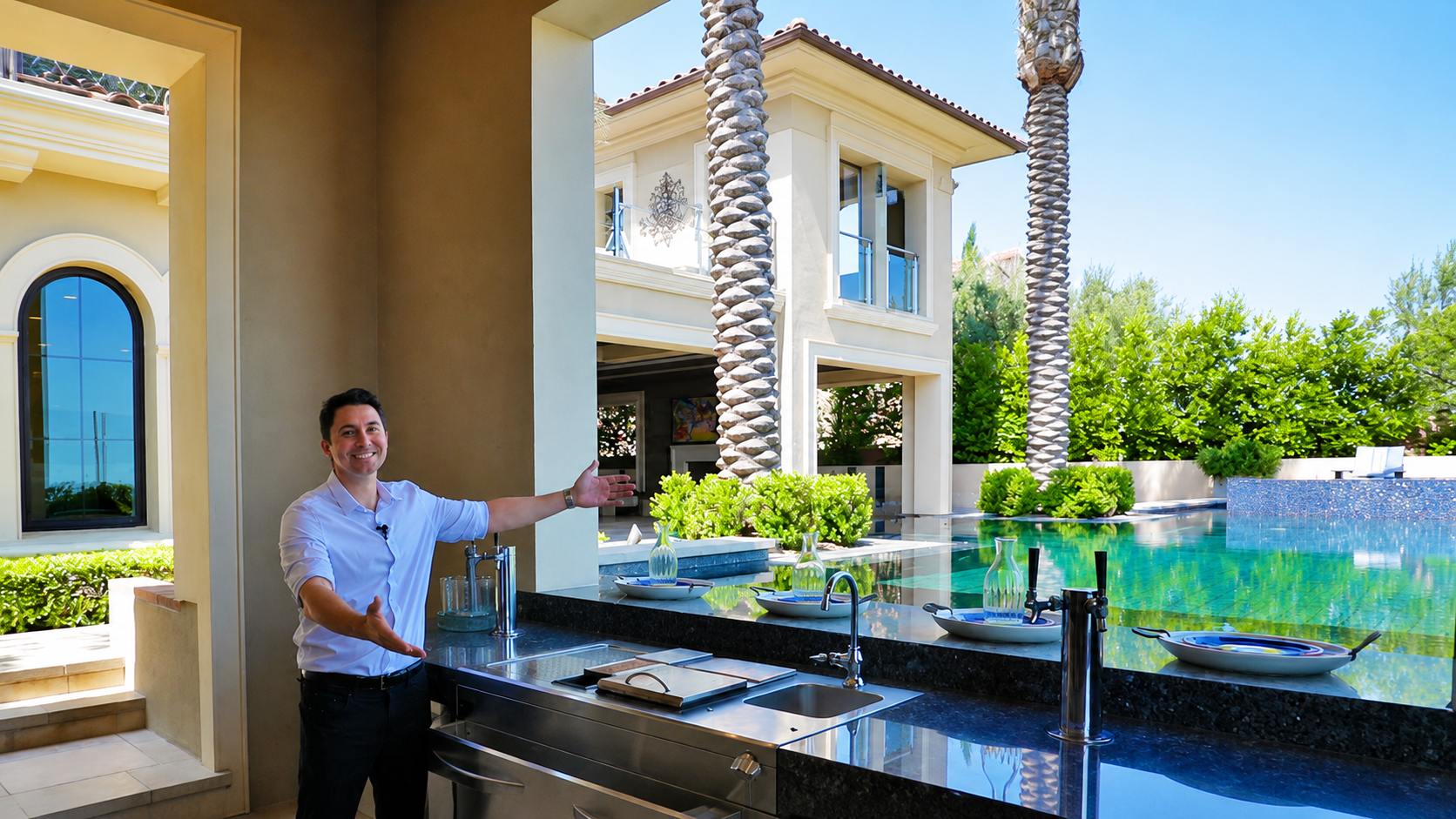 Inside a brand new $1,600,000 Los Angeles mansion with a swim-up pool bar!