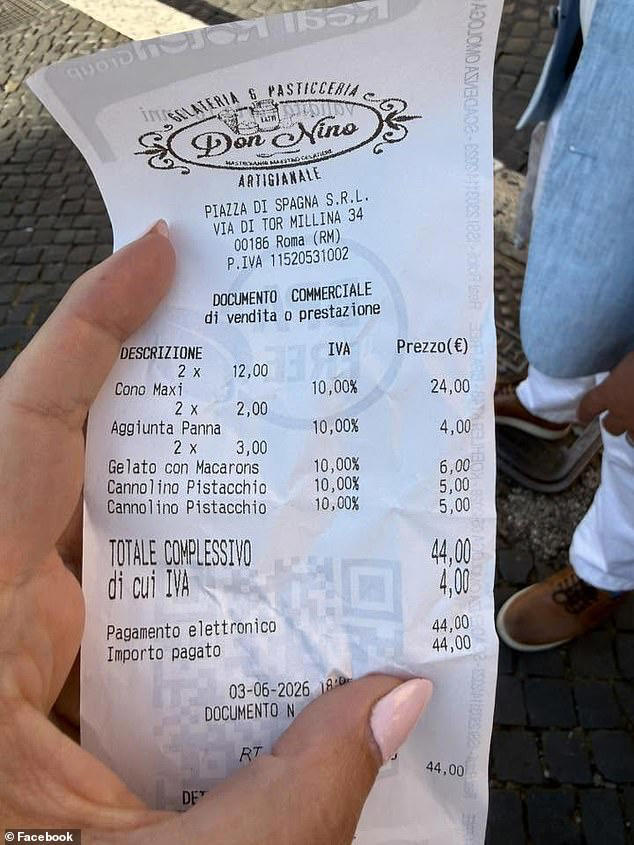 US tourists are 'tricked' into paying 44 euros for two ice creams in Rome