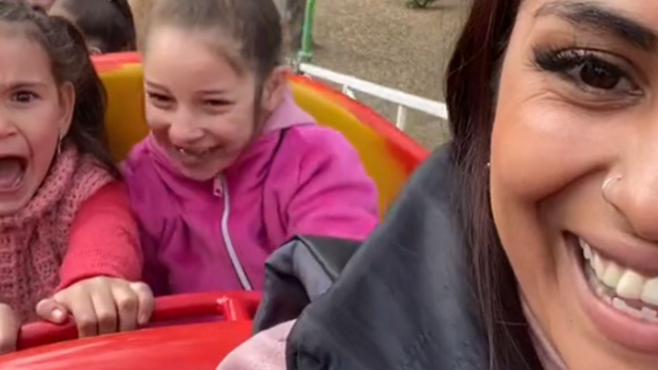 Little girls experience joy and terror on their first roller coaster ride