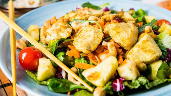 Mango chicken salad with homemade tropical dressing: A refreshing high ...