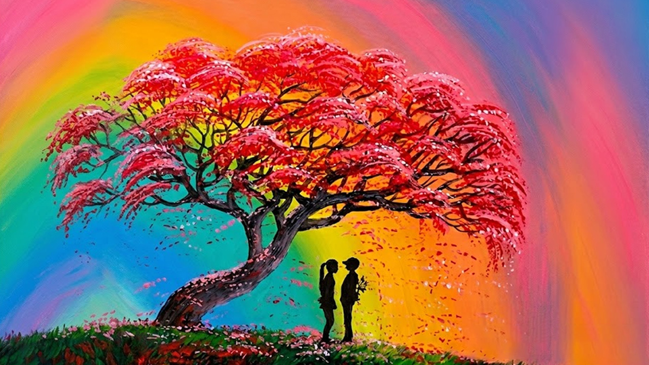 Beautiful sweet moment painting | Layering colors & soft light effects