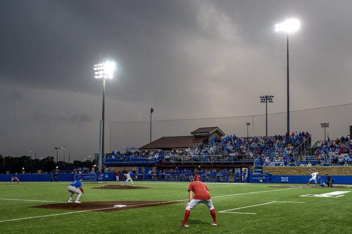 KU's super regional vs. Oklahoma suspended with Jayhawks on brink of ...