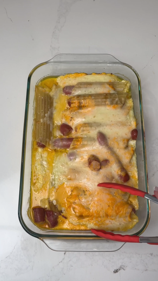 Creative hot dog stuffed pasta recipe at home