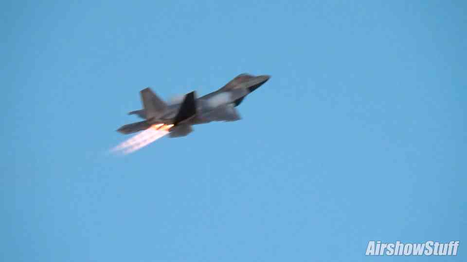 Watch the F-22 Raptor fire up at sunset and own the whole airshow