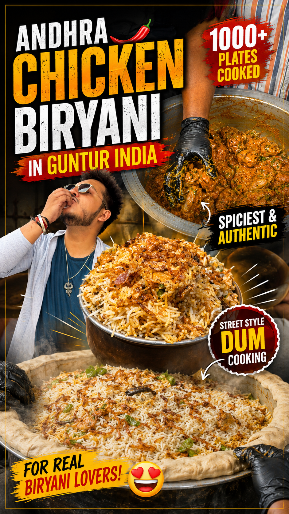 Andhra style veg dum biryani: 1000 plates of spicy street food in ...