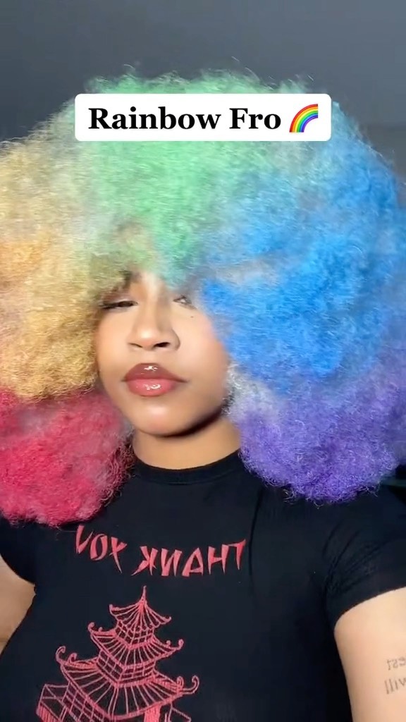 Rainbow afro curly hair art transformation