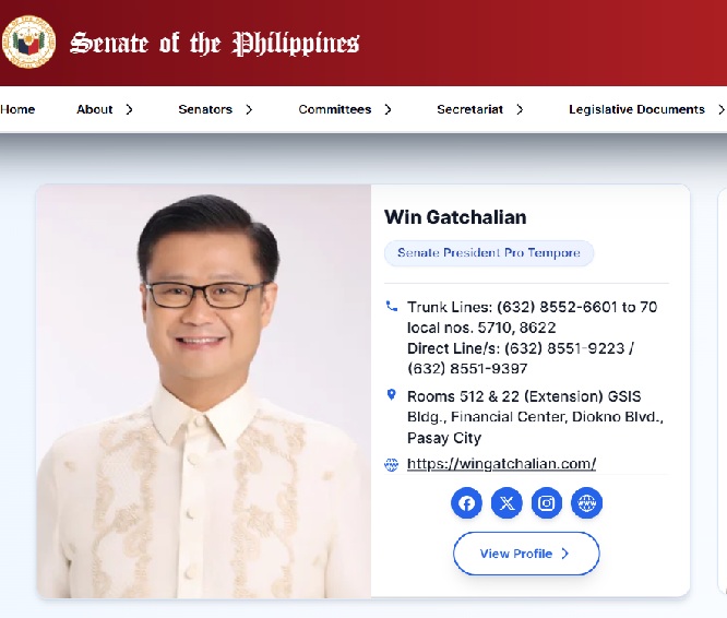 Senate website lists Sherwin Gatchalian as Senate president pro tempore ...