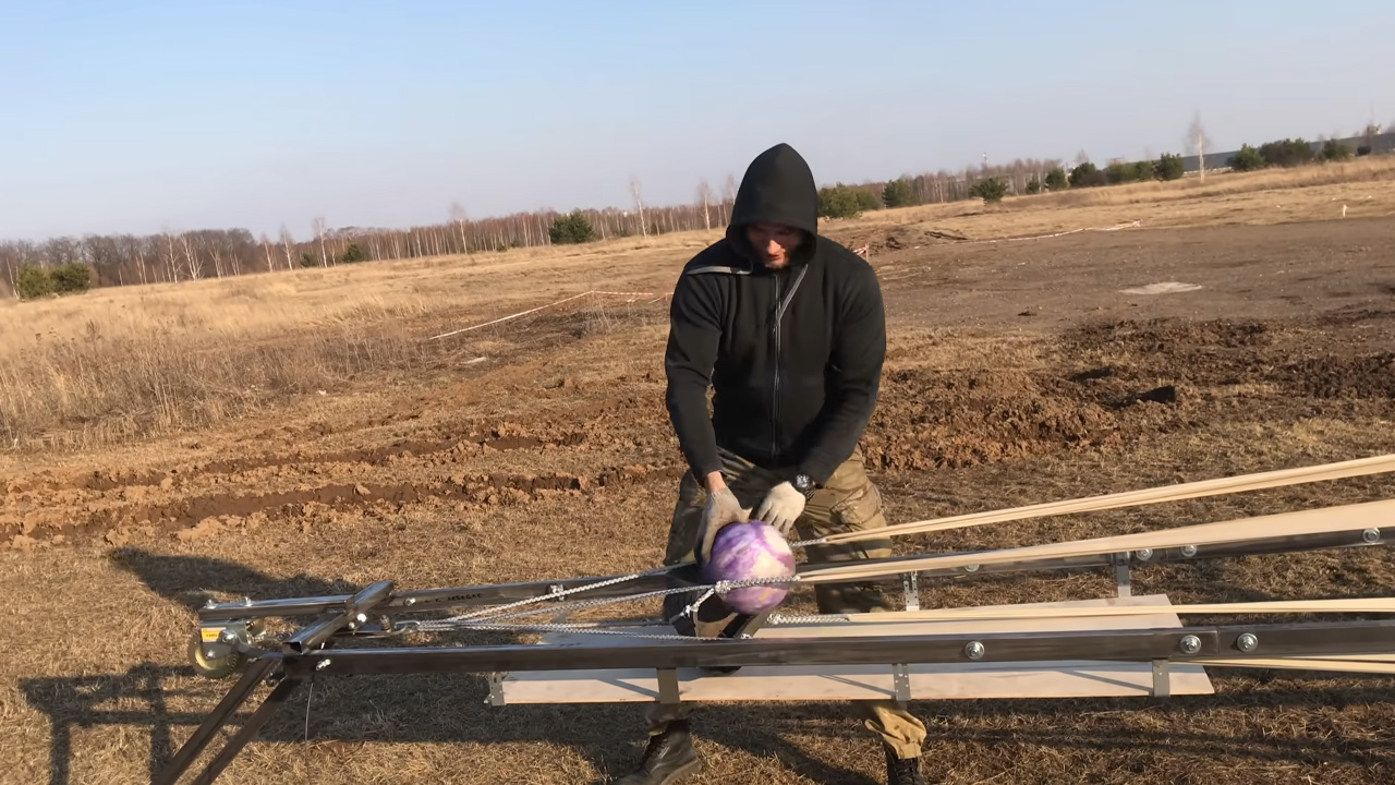 This homemade slingshot has one thousand pounds of thrust