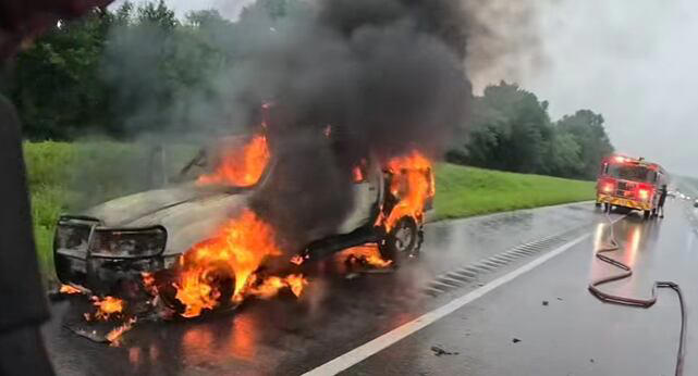 Flames swallow pickup truck on I-65 in Maury County