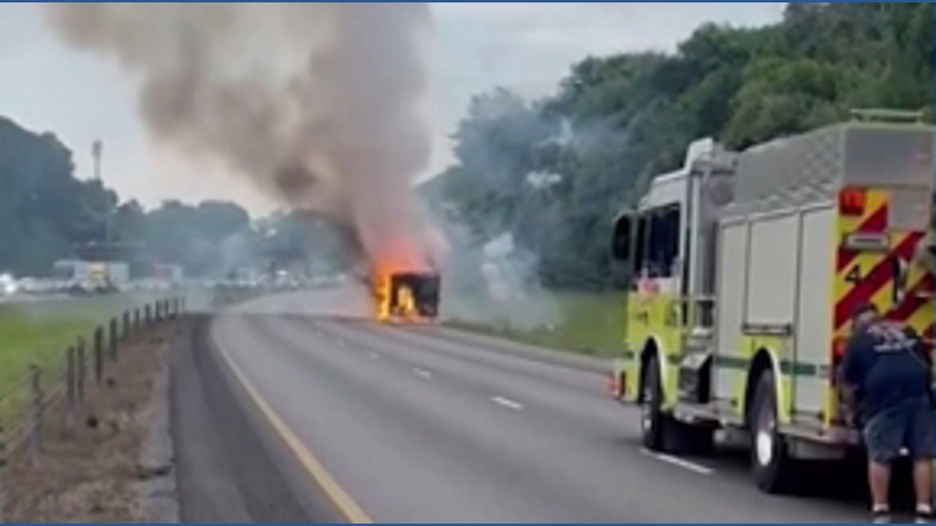 Fireworks from vehicle fire shoot across interstate in Tennessee